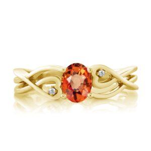 Gem Stone King 0.56 Ct Oval Orange Sapphire White Lab Grown Diamond 18K Yellow Gold Plated Silver Ring (Size 8)