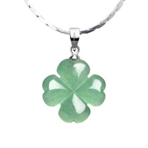 istone green jade lucky four leaf clover heart pendant 925 sterling silver necklace 18 inches fine jewelry for women st. patrick's day