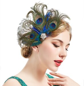 babeyond peacock feather hair clip peacock fascinator with rhinestones roaring 20s peacock flapper fascinator 1920s peacock hair accessories (style 2)