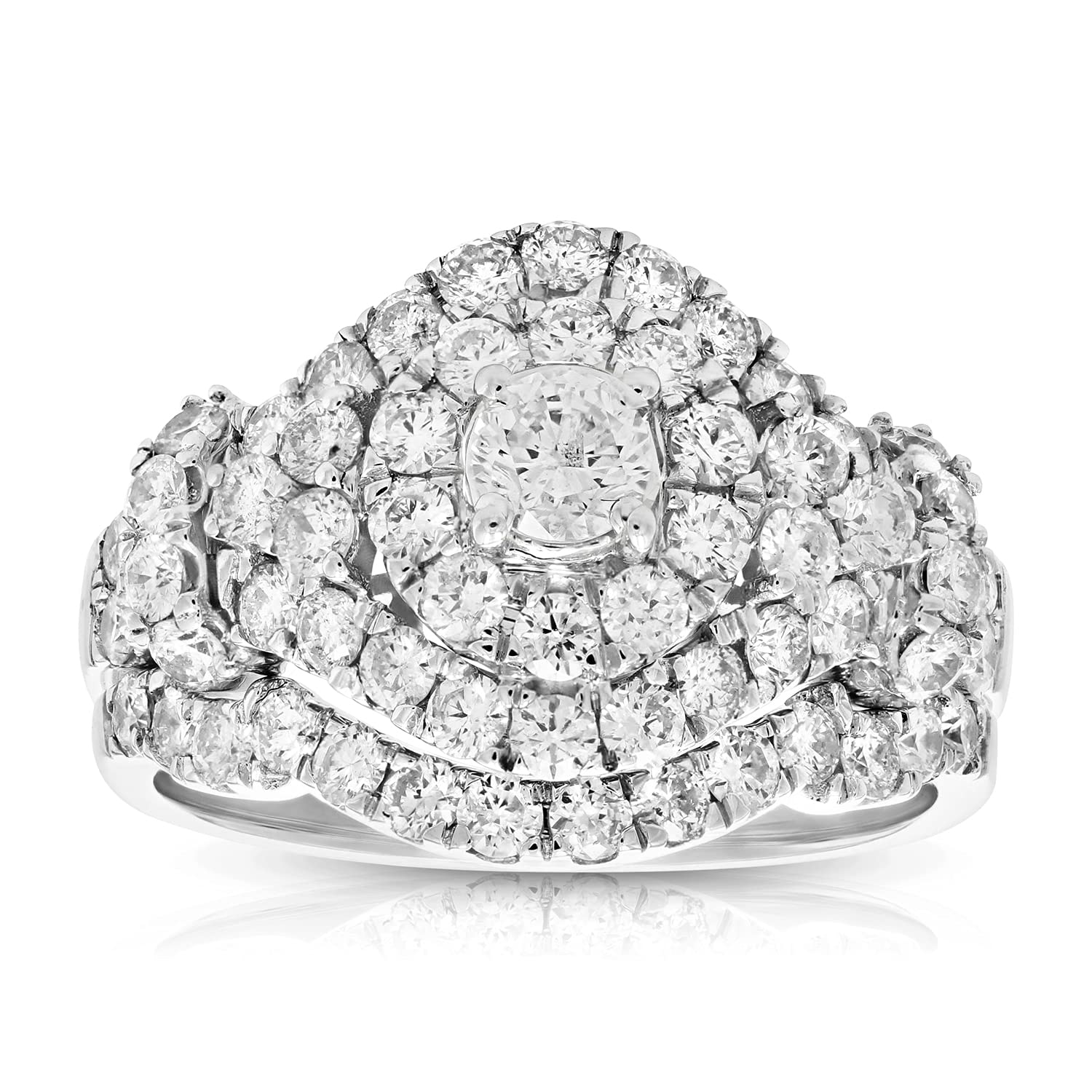 Vir Jewels 2 cttw Diamond Wedding Engagement Ring Set 14K White Gold Cluster Bridal Design Size 6