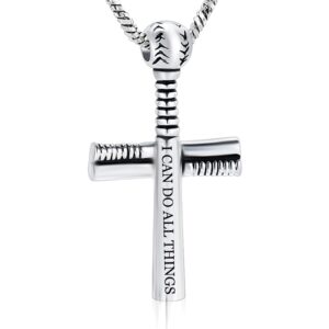 yinplsmemory cross urn necklace for ashes baseball with bat religious urn keepsake necklace stainless steel bat cross urn locket for ashes holder (ph 4:13)