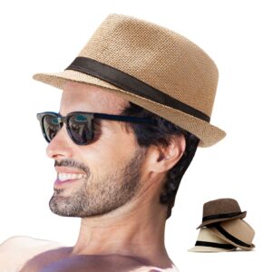 fedora hat mens fedora hats for men trilby hat straw sun hat panama hat for men (pack of 3(beige,coffee,khaki))