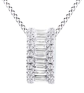 round & baguette cut 0.50 cttw white natural diamond barrel pendant necklace in 10k solid white gold