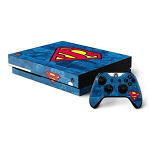 skinit decal gaming skin compatible with xbox one x console and controller bundle - officially licensed warner bros superman logo design