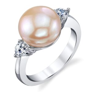 The Pearl Source 10-11mm Genuine Pink Freshwater Cultured Pearl & Cubic Zirconia Olivia Ring for Women