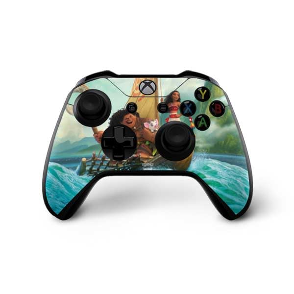 Skinit Decal Gaming Skin Compatible with Xbox One X Bundle - Officially Licensed Disney Princess Moana and Maui Set Sail Design