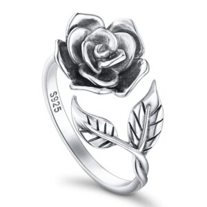 alphm s925 sterling silver adjustable wrap open rings rose flower floral ring for women purity