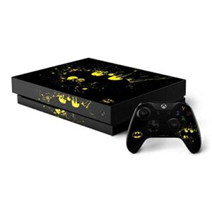 skinit decal gaming skin compatible with xbox one x console and controller bundle - officially licensed warner bros batman logo yellow splash design