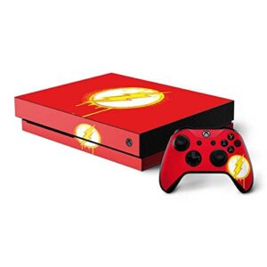 skinit decal gaming skin compatible with xbox one x console and controller bundle - officially licensed warner bros flash emblem drip design