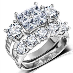 princess wedding rings for women - brilliant cubic zirconia big engagement bridal sets size 5-11