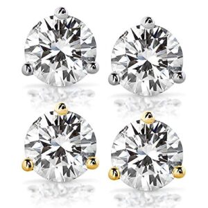 Kobelli 3 CTW Classic Round 7.5mm Moissanite Stud Earrings in 14K White Gold, White Gold