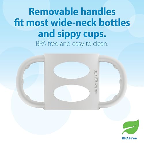 Dr. Brown's Milestones 100% Silicone Baby Bottle Handles, Narrow, Removable Easy-Grip Transitional Sippy Cup Handles, Gray, 4m+, 1 Pack