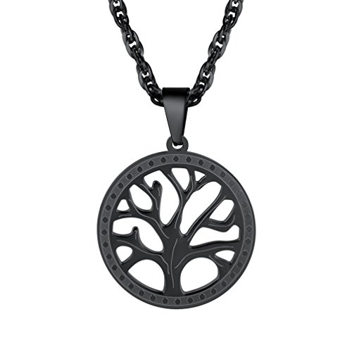 PROSTEEL Mens Necklace Tree of Life Pendant Women Gift Stainless Steel Minimalist Round Family Tree Black Necklaces for Men Jewelry