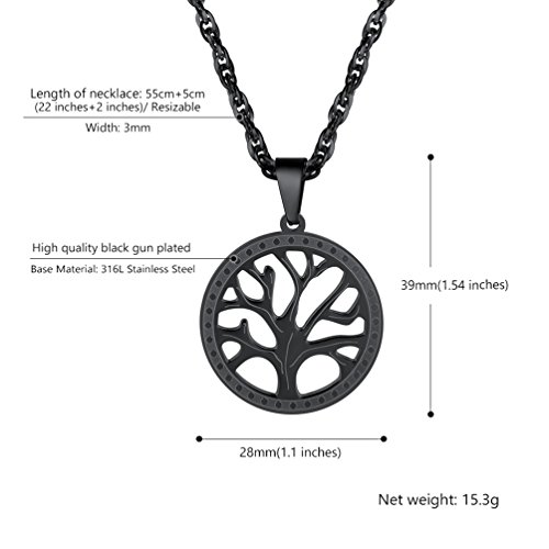 PROSTEEL Mens Necklace Tree of Life Pendant Women Gift Stainless Steel Minimalist Round Family Tree Black Necklaces for Men Jewelry