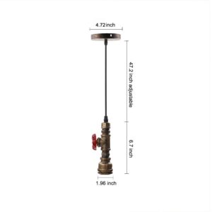 WINSOON Industrial Pendant Light, Rustic Water Pipe Pendant Light Copper Pendant Light, Steampunk Lamp Retro Antique Vintage Metal Hanging Pendant Lighting Fixture, Bronze, 3 Pack