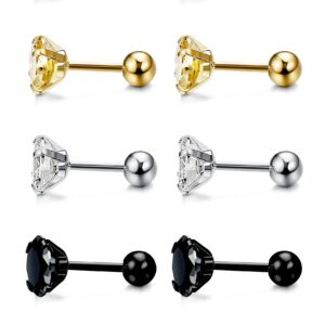 LOYALLOOK 5 Pairs Stainless Steel Cubic Zirconia Stud Earring Ear Piercings For Women 5 Colors 6mm