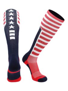 tck elite usa flag patriot red white blue basketball football knee high socks (medium)