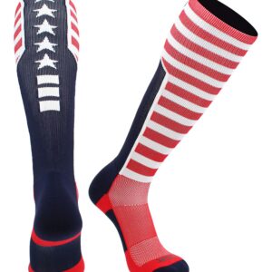 TCK Elite USA Flag Patriot Red White Blue Basketball Football Knee High Socks (Medium)