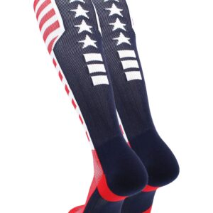 TCK Elite USA Flag Patriot Red White Blue Basketball Football Knee High Socks (Medium)