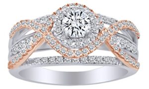 affy 14k white gold twisted engagement wedding ring in (1 cttw) round cut white natural diamond with ring size 14