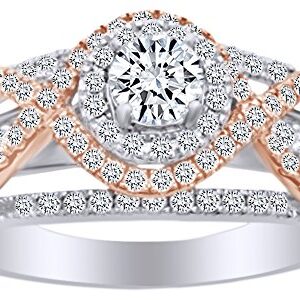 AFFY 14k White Gold Twisted Engagement Wedding Ring In (1 Cttw) Round Cut White Natural Diamond With Ring Size 14