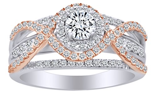 AFFY 14k White Gold Twisted Engagement Wedding Ring In (1 Cttw) Round Cut White Natural Diamond With Ring Size 14