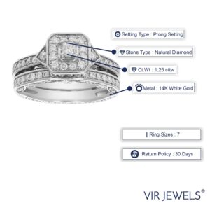 Vir Jewels 1.25 cttw Diamond Wedding Engagement Ring Bridal Set 14K White Gold Halo Size 7