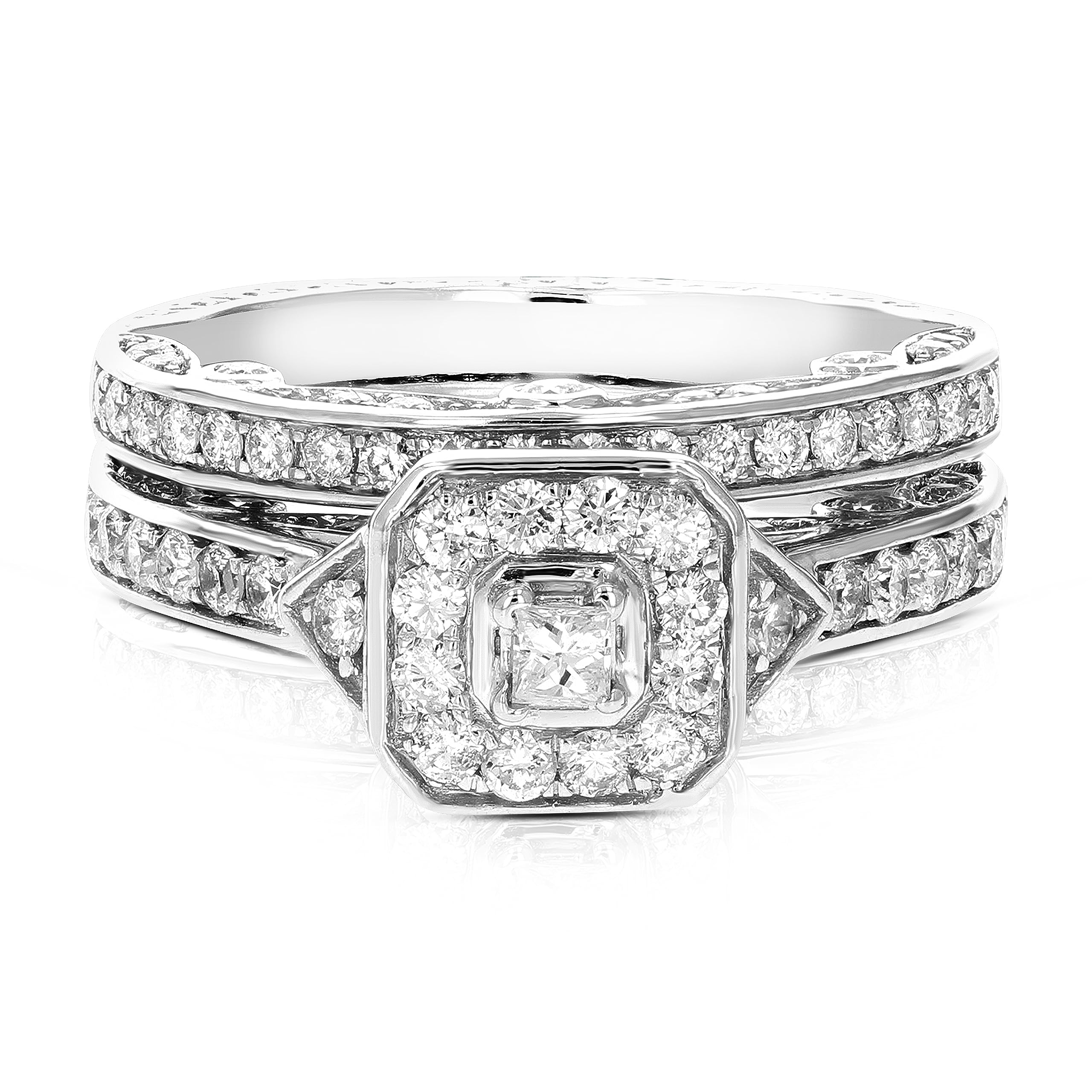 Vir Jewels 1.25 cttw Diamond Wedding Engagement Ring Bridal Set 14K White Gold Halo Size 7