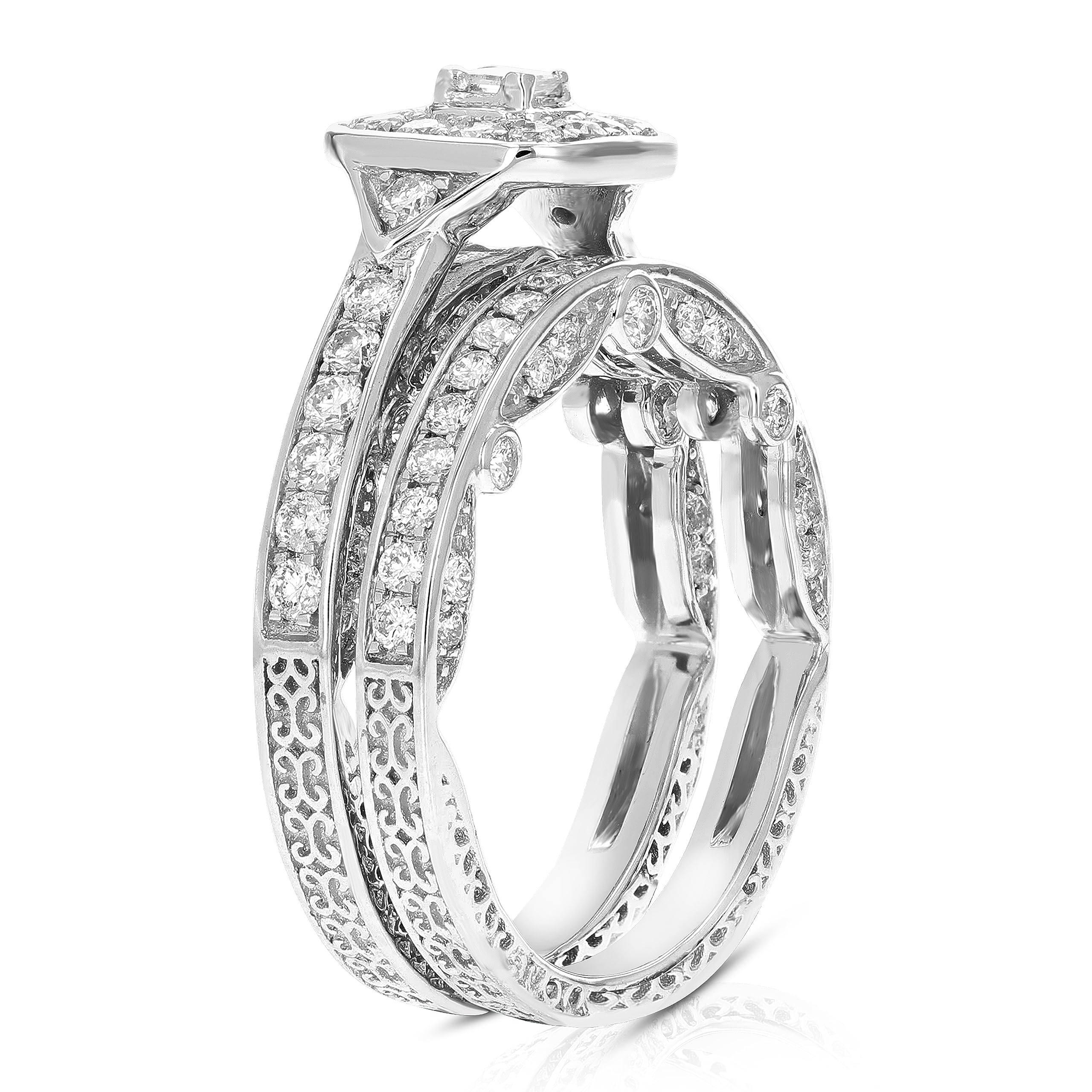 Vir Jewels 1.25 cttw Diamond Wedding Engagement Ring Bridal Set 14K White Gold Halo Size 7