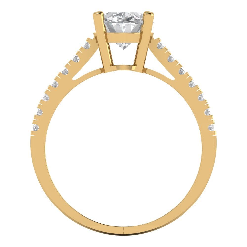 2.21 Ct Oval Cut Clear Simulated Diamond 14K Yellow Gold Solitaire with Accents Engagement Promise Bridal Ring Size 5.25