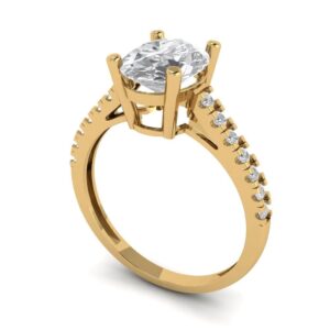 2.21 Ct Oval Cut Clear Simulated Diamond 14K Yellow Gold Solitaire with Accents Engagement Promise Bridal Ring Size 5.25