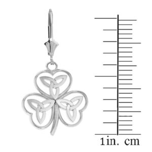 Solid 14k White Gold Irish Shamrock Earrings with Celtic Trinity Knot