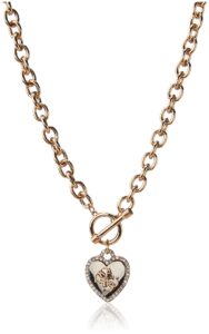 guess womens pave framed heart toggle necklace with 4 g logo silver/gold/crystal one size