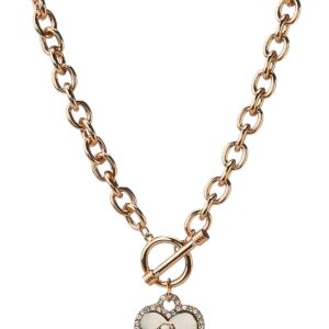 GUESS Womens Pave Framed Heart Toggle Necklace with 4 G Logo Silver/Gold/Crystal One Size