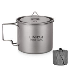 lixada titanium pot, lightweight camping pot titanium cup titanium backpacking pot with portable foldable handles for outdoor camping hiking backpacking