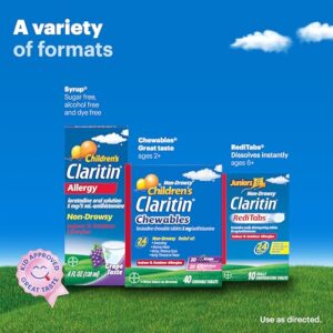 Claritin Children's Chewables 24 Hour Allergy Relief, Non Drowsy Kids Allergy Medicine, Grape Antihistamine Chewable Tablets, For Children 2 Years and Older, 40 Count