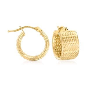 ross-simons italian 14kt yellow gold textured huggie hoop earrings