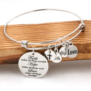 Faith Bracelet for Christian Expandable Wire Bangle Jewelry Gift (Faith hope love)