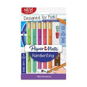 paper mate handwriting triangular mechanical pencil set with lead & eraser refills, 1.3mm, fun barrel colors, 8 count (2017484)