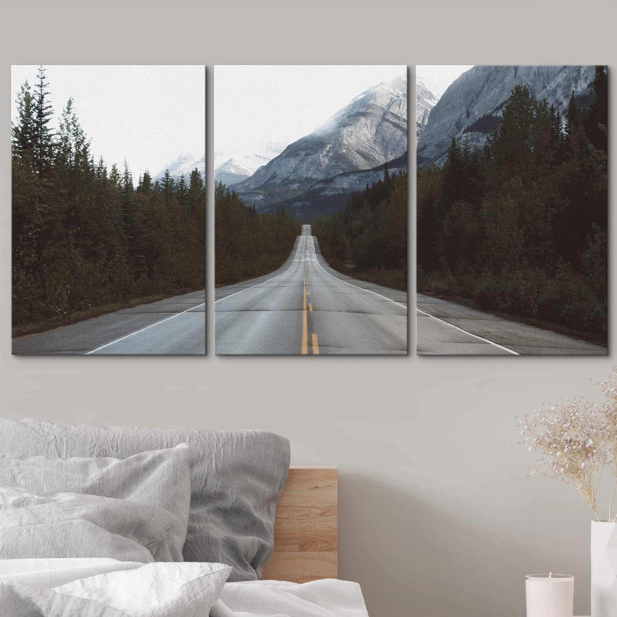 wall26 - 3 Piece Canvas Wall Art - Road in Mountain Area - Modern Home Art Stretched and Framed Ready to Hang - 24"x36"x3 Panels