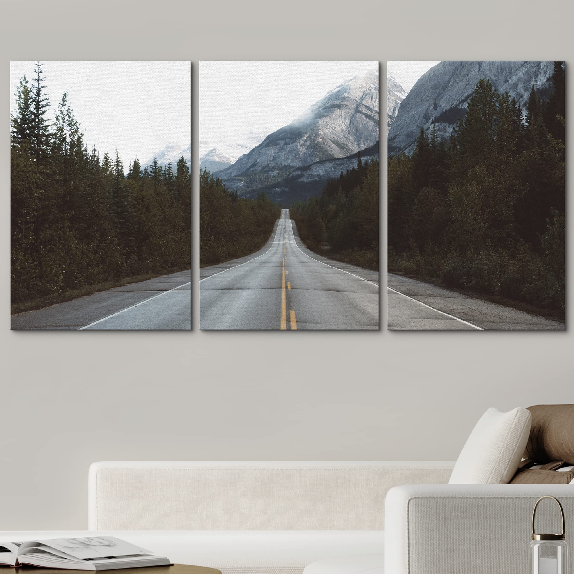 wall26 - 3 Piece Canvas Wall Art - Road in Mountain Area - Modern Home Art Stretched and Framed Ready to Hang - 24"x36"x3 Panels