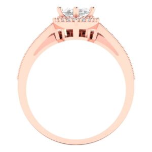 2.48 Carat Marquise Cut Clear VVS1 Ideal Zircon 14k Rose Gold Halo W/Accents Wedding Anniversary Bridal Ring Set Size 5