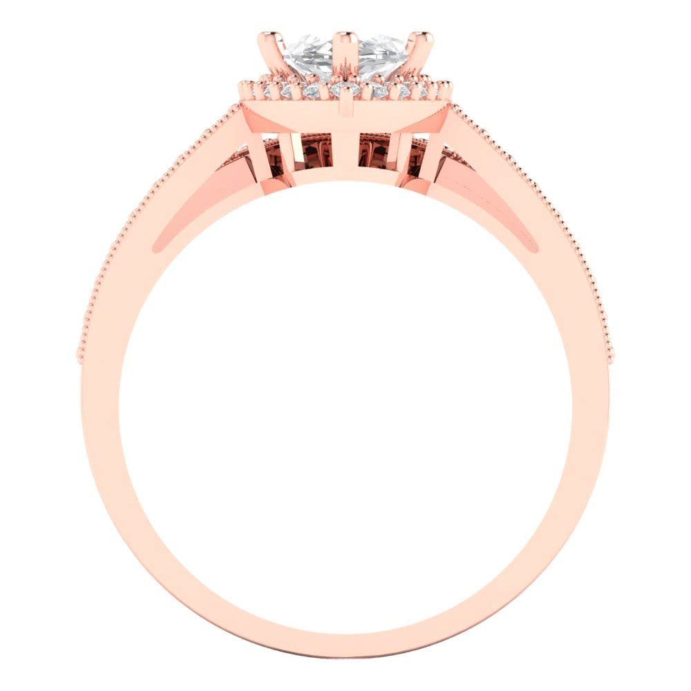 2.48 Carat Marquise Cut Clear VVS1 Ideal Zircon 14k Rose Gold Halo W/Accents Wedding Anniversary Bridal Ring Set Size 5