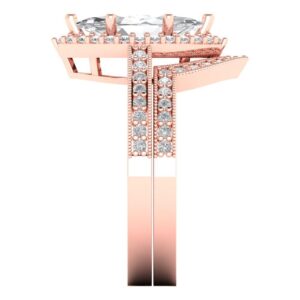 2.48 Carat Marquise Cut Clear VVS1 Ideal Zircon 14k Rose Gold Halo W/Accents Wedding Anniversary Bridal Ring Set Size 5