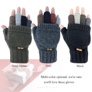 Akayboya Winter Warm Knitted Fingerless Gloves Convertible Wool Gloves with Mittens Cover for Women and Men