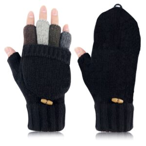 Akayboya Winter Warm Knitted Fingerless Gloves Convertible Wool Gloves with Mittens Cover for Women and Men