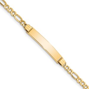 10k yellow gold figaro link name bar identification id bracelet 7 inch