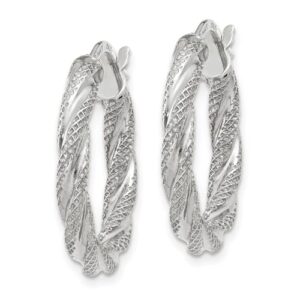 14k white gold twisted round hoop earrings