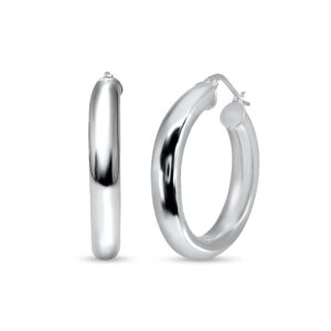 chunky hoop earrings for women sterling silver high polished round-tube click-top 4x25mm wide thick hoops earring for women