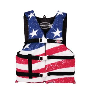 sportstuff stars and stripes life jacket, us coast guard approved, type iii, adult, child, youth sizes